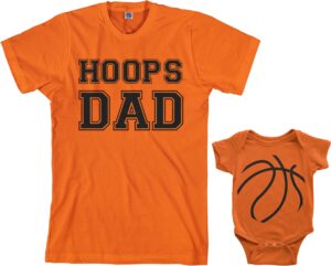 hoops dad & basketball infant bodysuit & men's t-shirt matching set (baby: 6m, orange|men's: xl, orange)