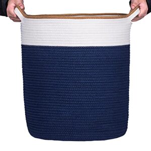 voysign cotton rope woven basket large size 16"x16"x17.7"- can be used for organization and storage, baby laundry baskets, woven blanket baskets, storage bins