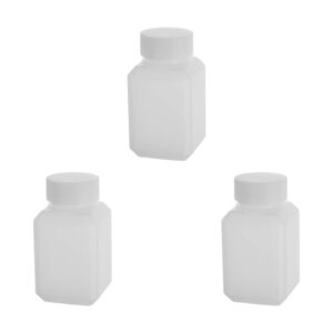 bettomshin 3pcs wide mouth reagent bottles, 74x20mm/2.91x0.79"(hxid)60ml pe plastic empty liquid sealing bottle, square light mouth container lab solid sample storage white translucent with screw cap