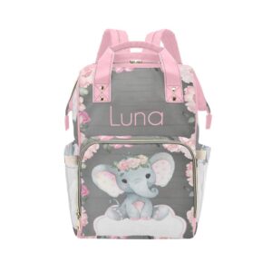 cuxweot personalized pink rustic elephant diaper bag backpack name custom mommy baby bags travel daypack for mom gifts