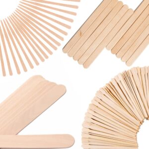 mibly 4 style 300 pcs assorted wooden wax sticks for body legs face and small medium large sizes eyebrow waxing applicator spatulas for hair removal or wood craft sticks