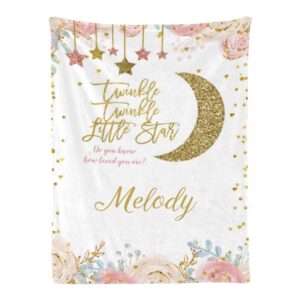 yeshop twinkle twinkle little star floral personalized receiving baby blankets for girls boys kids with name,customized swaddle blankets gift for newborn crib infants 30x40 inches