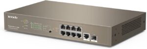 tenda teg5310p, layer-3 gigabit managed poe switch, enterprise 10 port poe switch with 8 x poe+ @ 150w, 1 x ge port & 1 x sfp port, smart poe power supply, flexible qos/ igmp/ acl/ arp/ dhcp snooping