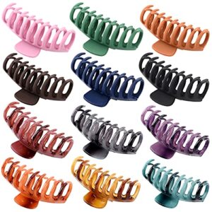 12 pcs square hair clips for women,4.3 inch large rectangle hair claw clips for women thin thick curly hair, big matte banana clips,strong hold jaw clips,multicolor 1 (jelly)