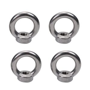 aicosineg 4pcs 304 stainless steel eyebolts m12 female thread ring shoulder metric eyenuts fastener round shape lifting eye nut fastener for industrial cables rope fitting marine silver tone