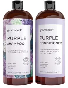 goodmood purple shampoo and conditioner set for blonde, gray, platinum hair & color treated hair, paraben free, 2x16oz