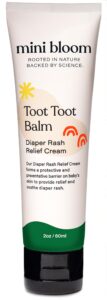 mini bloom toot toot balm diaper cream | baby & kid safe made w/zinc oxide, vitamin e, shea butter, coconut, jojoba & sunflower oils | 2 oz