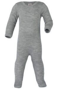 ecoable thermal footed romper: organic wool silk footie with long sleeves for baby boys or girls, (eu 86-92| 12-24 months, grey melange)