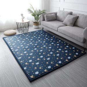 loartee coral velvet area rug - 1" thick memory foam baby play mat, washable toddler carpet, home decor for living room, nursery, kids bedroom, starry blue, 4'11"x6'7"