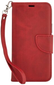 glow co, ltd. iphone 12 notebook type case with strap, red, tempered glass & stylus pen included 407-1-02