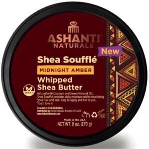 ashanti naturals scented whipped shea butter | unrefined shea butter from ghana, coconut and almond oil | creamy, moisturizing, soothing (midnight amber souffle, 8 oz)