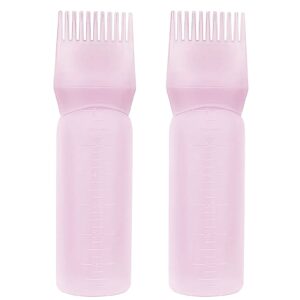 yebeauty root applicator bottle, 2 pack 6 ounce comb applicator bottle for hair dye bottle applicator brush with graduated scale- pink