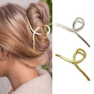 brinie hair claw clips gold metal clips claw large hair clip for thick thin hair hair accessories for women and girls (2pcs)