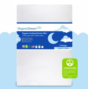 organicdream cooling premier 5" mini crib and toddler mattress 2-stage i 100% breathable & hypoallergenic - greenguard i extra firm infant side and plush toddler side (38x24x5)