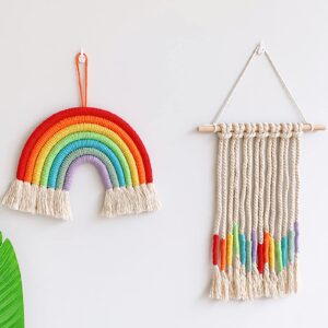 easever macrame wall hanging, rainbow decor set of 2, colorful handmade boho bohemian wall décor for nursery kids baby room, bedroom, living room, ideal gift for baby shower or birthday party supplies