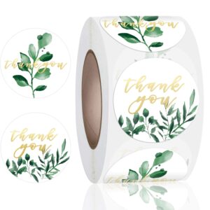 thank you label sticker 1.5" round, 500 labels per roll, thank you sticker for birthday, wedding, gift, bridal shower gold .the poster pattern is two different leaves. golden font1