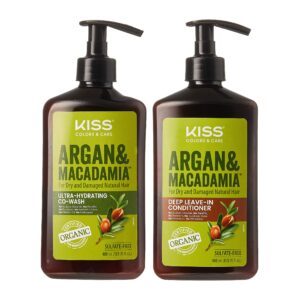 kiss color & care argan & macadamia for dry and damaged natural hair co-wash & leave-in conditioner value set