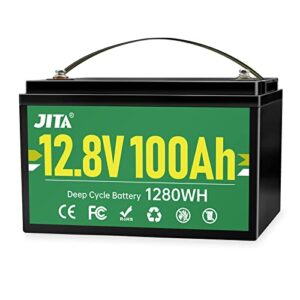 jita 12v 100ah lifepo4 battery 12.8v lithium battery, built-in 100amp bms, 20000+ deep cycle,1280w power output for trolling motor,rv, solar power system, marine, home energy storage and off grid