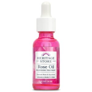 heritage store rose oil nourishing treatment - hydrating face oil for a natural glow - dry to combination skin care w/ organic rosehip seed oil, damask rose, squalane oil, vegan, 60-day guarantee, 1oz