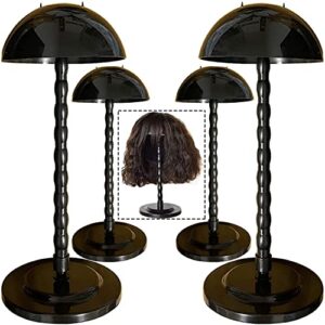 fdbjulyy 4 pcs wig stand wig head stand wig head,4 pcs wig stand for 14.2 inch wigs portable wig holder hat display portable travel wig holder stands for multiple wig head stand stable (4 pack black)