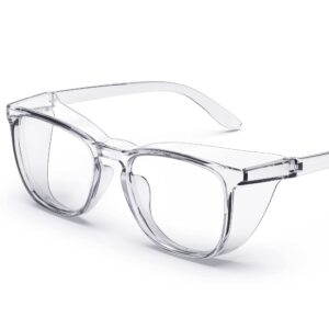 torege eye protection glasses,fashionable safety glasses with clear no fog lenses,great safety goggles for men&women(transparent white&clear lens)