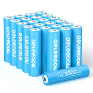 deleepow aa rechargeable batteries nimh, 3300mah high capacity pre-charged double a battery, 1.2v low self discharge, pack of 24