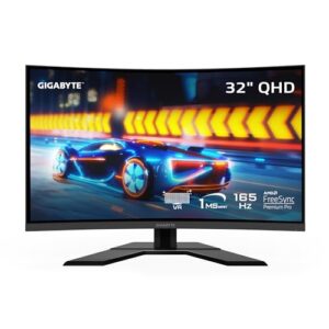 gigabyte g32qc a (32" 165hz 1440p curved gaming monitor, 2560 x 1440 va 1500r , 1ms (mprt) response time, 93% dci-p3, vesa display hdr400, freesync premium pro