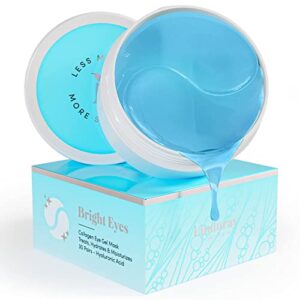 hydra blue collagen under eye gel mask - bright eyes anti aging treatment for dark circles, puffy eyes, bags, fine lines - 30 pairs (60 total patches)