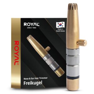 royal [made in korea] premium nose hair trimmer for men freikugel, manual, battery-free, brass & stainless steel, waterproof, painless with a patented mechanism et-32