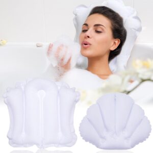 jetec 2 pcs white inflatable bath pillow with suction cup bathtub spa pillow neck support supplies shell-shaped soft inflatable cushion large small size fits all tub pool bath and bathroom ﻿