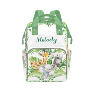 yeshop jungle safari animals nuetral personalized diaper bag backpack tote with name,custom travel nappy mommy bag backpack for baby girl boy gift, 10.83 inches * 6.69 inches* 15 inches