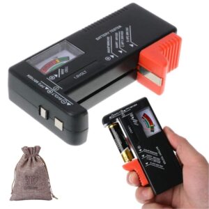 electromott universal battery power tester - household all kinds of batteries life meter for aa aaa c d 9v 1.5v button cell batteries with storage pouch