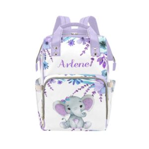 elephant purple personalized diaper bag backpack tote with name,custom travel nappy mommy bag backpack