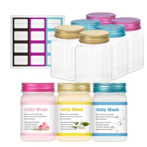 12oz clear plastic jars with colorful metal lid - bpa-free refillable clear square cosmetic container for storage (6 pack)