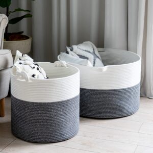 indressme grey xxxl large storage basket baby nursery basket and large woven blanket basket with handles (set of 2)