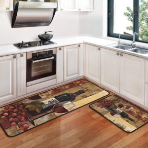 ouxioaz wine kitchen rugs and mats [2 pcs], non skid washable absorbent microfiber kitchen mat for doormat bathroom runner set (17"x47"+17"x30", wine)