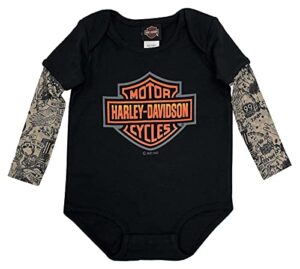 harley-davidson baby boys' bar & shield mesh tattoo long sleeve creeper (0/3m)