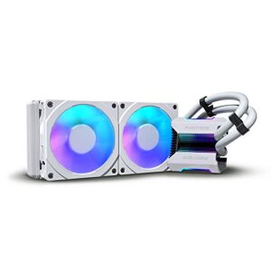 phanteks (p-go240mph_dwt01) glacier one 240mph d-rgb aio liquid cpu cooler, infinity mirror pump cap design, 2x silent 120mm mp pwm fans, 2x d-rgb halos fan frames, white