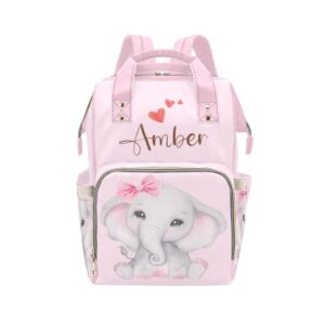 anneunique baby pink pig diaper bags backpack with name personalized baby bag nursing nappy bag travel tote bag gifts for mom girl,10.83x6.69x15 inch