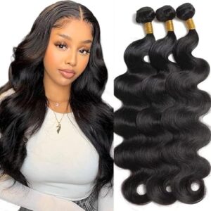 body wave bundles 100% unprocessed brazilian virgin hair bundles 20 22 24 inch body wave 3 bundles double weft and wave bundles for black women body wave human hair extensions