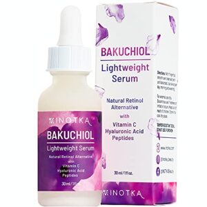 bakuchiol serum natural retinol alternative with vitamin c, hyaluronic acid and peptides, anti-aging for all skin types, hydration, antioxidant natural skincare