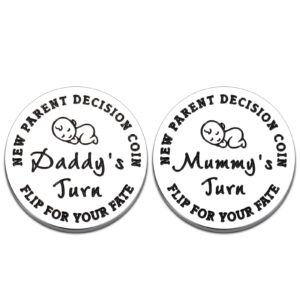 fun new parents decision coin, new mom gifts for women new dad gift for mother to be new baby baby shower pregnancy gift first time birthday mothers fathers day christmas thanksgiving, double sided