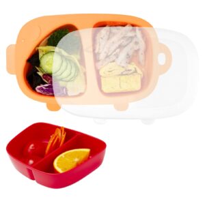 kids divided plate, 3 pcs(plate with lid and inner dish), toddler dishes tableware, dishwasher-safe for baby feeding dinner plate (tangerine)