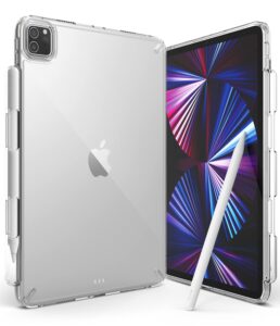 ringke fusion [case + pencil holder] compatible with ipad pro 11 inch case (4th 2022, 3rd 2021, 2nd 2020, 1st 2018) transparent hard back shockproof double air pocket bumper - clear