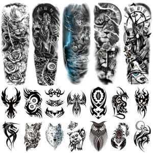 19pcs wolf scorpion full arm half sleeve fake temporary tattoo sticker for man