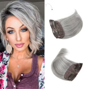 reecho 2 pack 4 inch short thick hairpieces adding extra hair volume clip in hair extensions hair topper for thinning hair women color silver grey