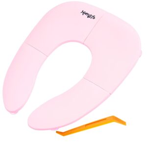 portable potty seat for toddler travel: folding toilet seat cover for kids foldable compact child public toilet attachment with non slip suction cup - fold and go traveling toilet insert for toddlers