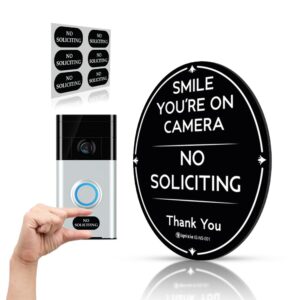 ignixia no soliciting sign for house 4" x 5" inches smile you are on camera sign digital printed oval shape with industrial grade adhesive no soliciting thank you sign