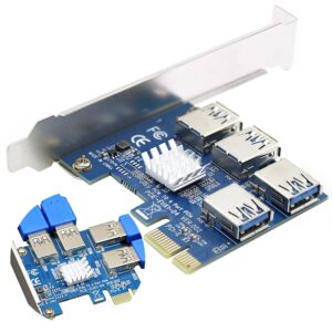 pcie 1 to 4 riser card, pcie splitter 1 to 4 pci riser card, 4 risers into 1 pci card, pcie multiplier risers 1x to external 4 pci-e usb3.0 adapter for eth miner gpu crypto bitcoin ethereum mining rig