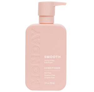 monday haircare smooth conditioner 12oz for frizzy, coarse, and curly hair, made from coconut oil, shea butter, & vitamin e, 100% recyclable bottles (350ml), pink (10433)